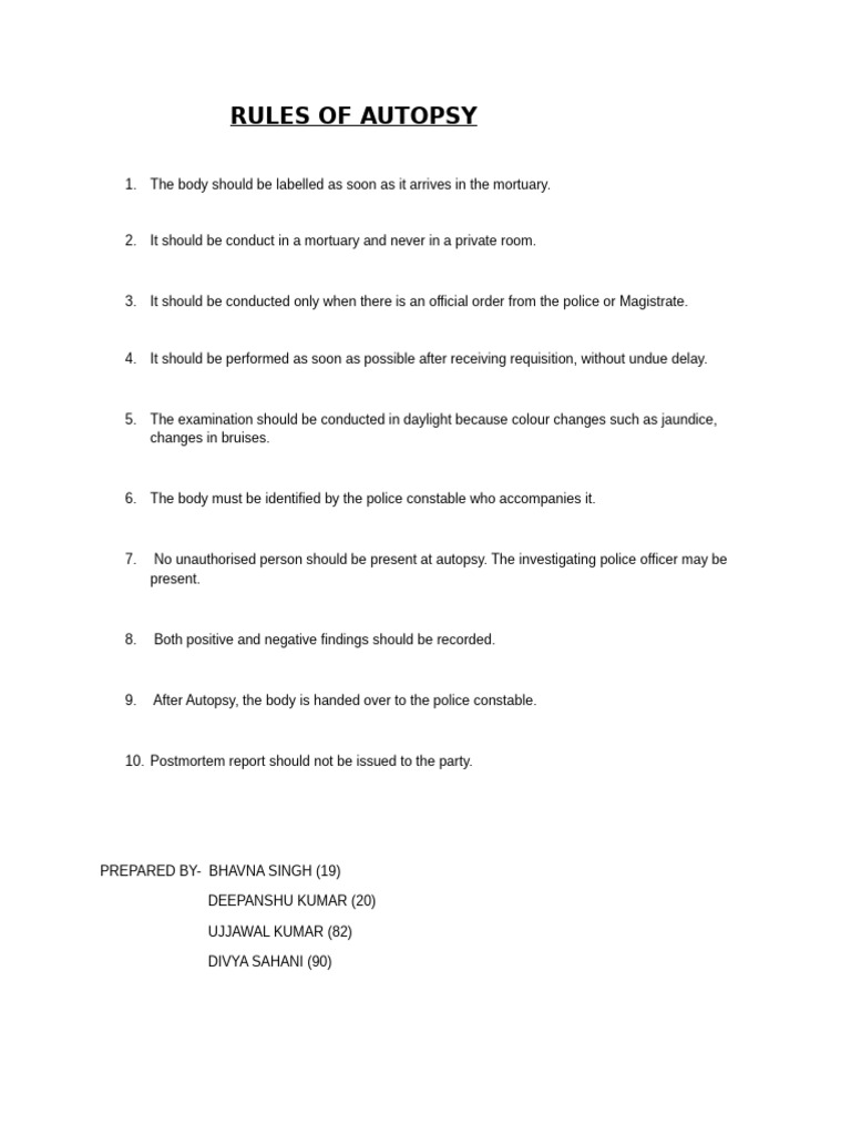 Autopsy Procedure Guidelines | PDF