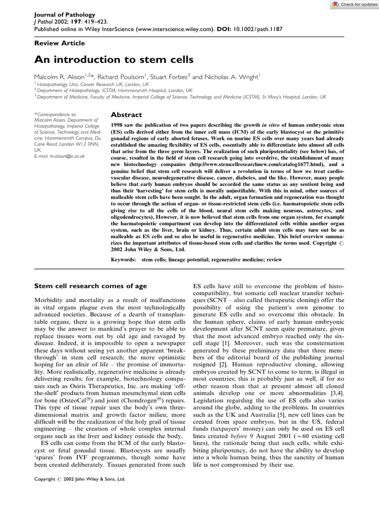 An Introduction To Stem Cells | PDF | Stem Cell | Embryonic Stem Cell