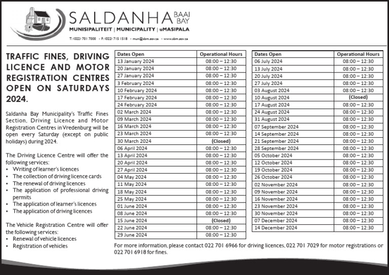 SBM-DRIVING-LICENCE-SATURDAY-DATES-2024 | PDF | Driver's License | Land ...