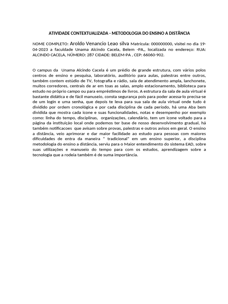 Modelo Simplificado - Atividade Contextualizada (Resumo Crítico ...