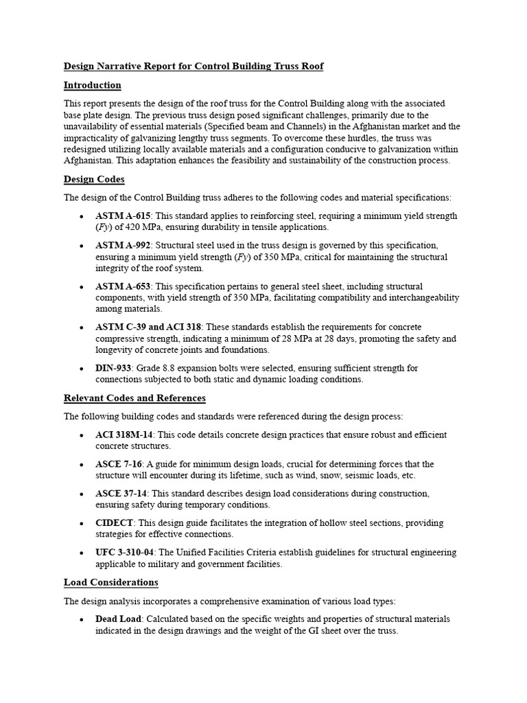 Design Narrative Report For Control Building Truss Roof | PDF ...