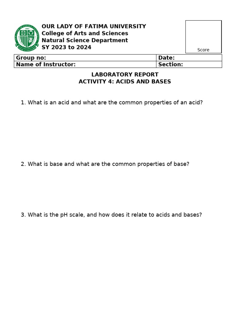 Chem111 Lab Activity 4 Acids and Bases | PDF Chem111 Lab Activity 4 Acids and Bases | PDF