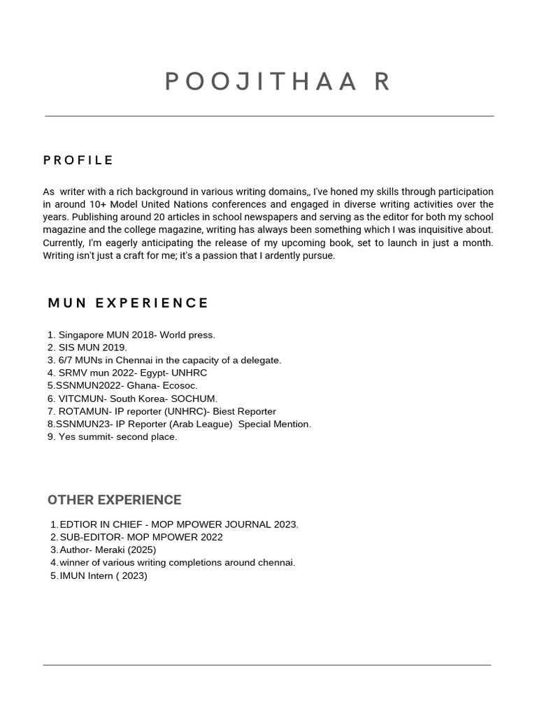 Poojitha MUN CV | PDF