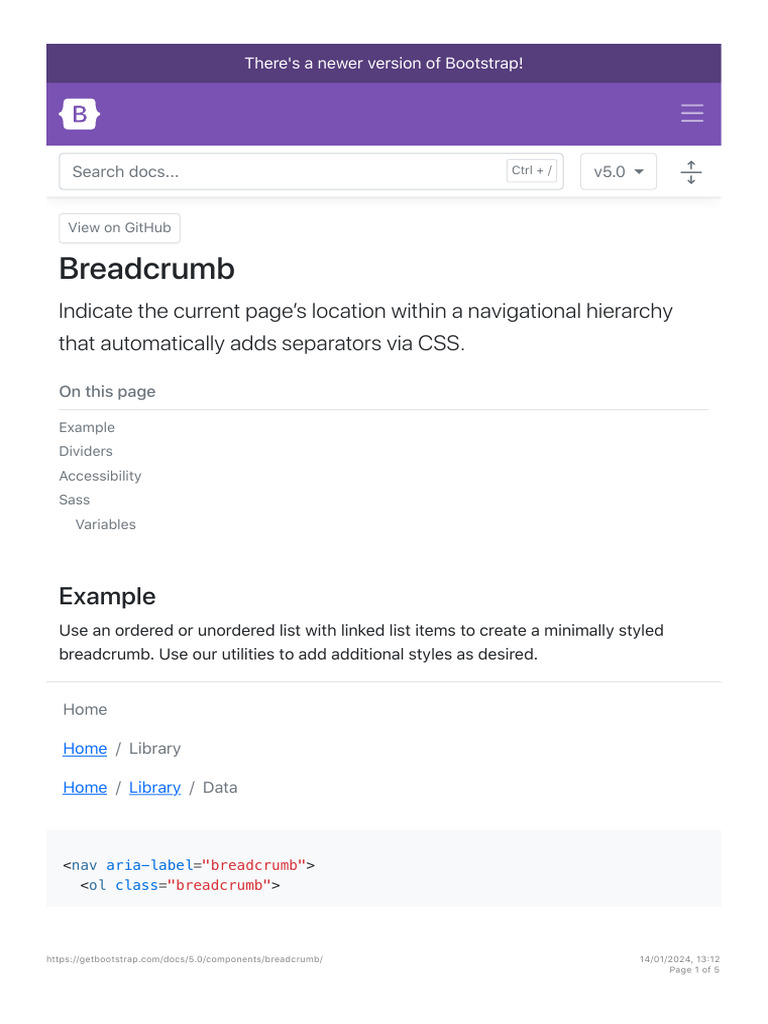 Breadcrumb Bootstrap v50 | PDF | Bootstrap (Front End Framework) | Software Development