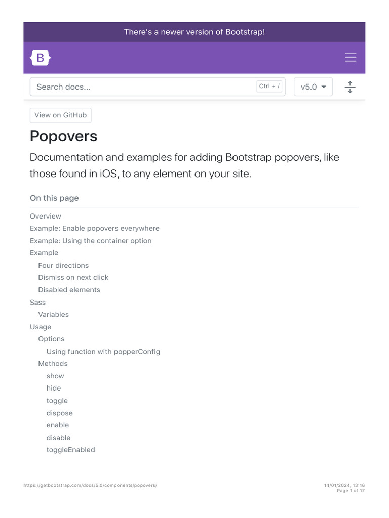 Bootstrap Popovers: Documentation & Examples | PDF | Html | Document ...