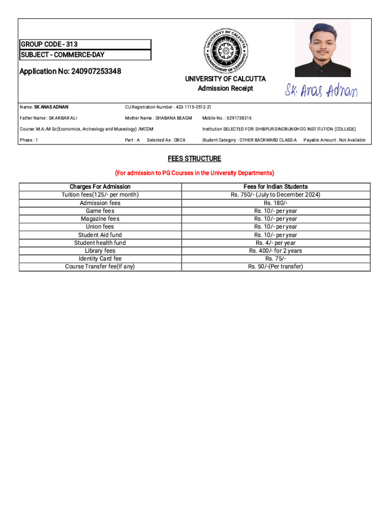 MCOM ADMISSION | PDF