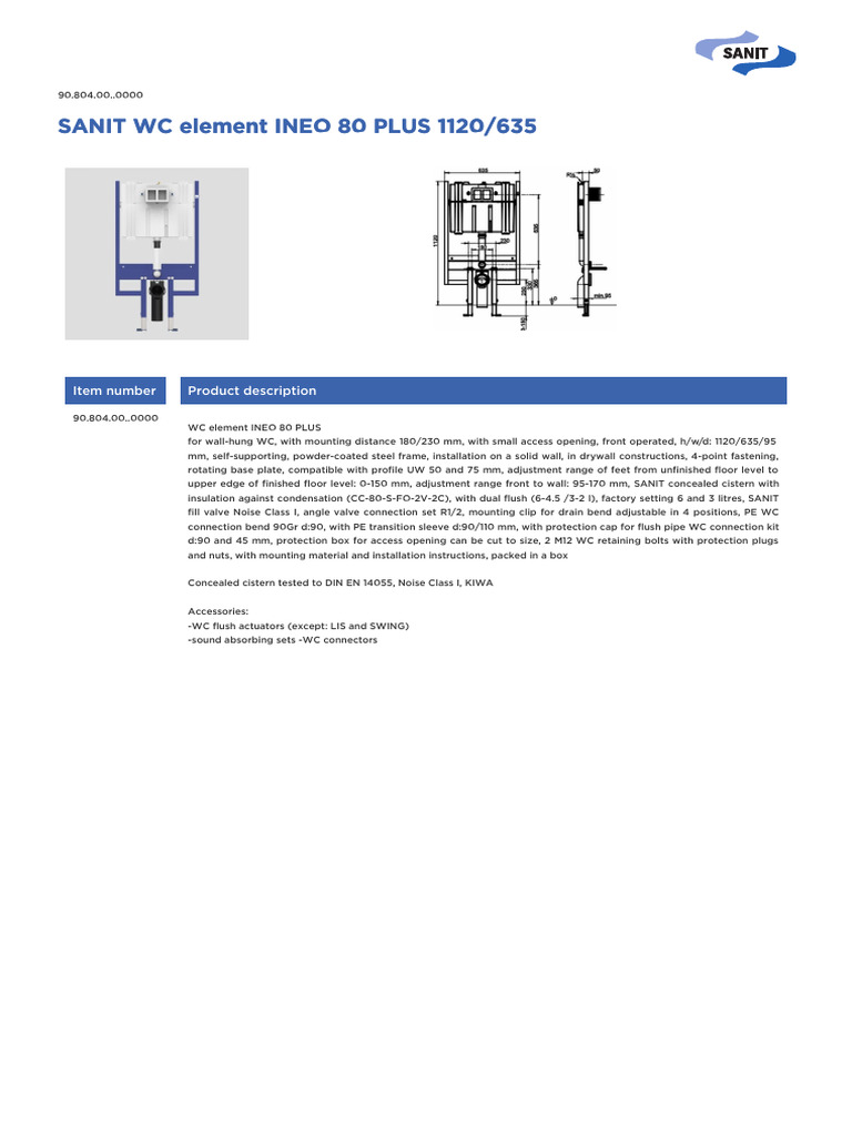 SANIT INEO 80 PLUS WC Element Specs | PDF