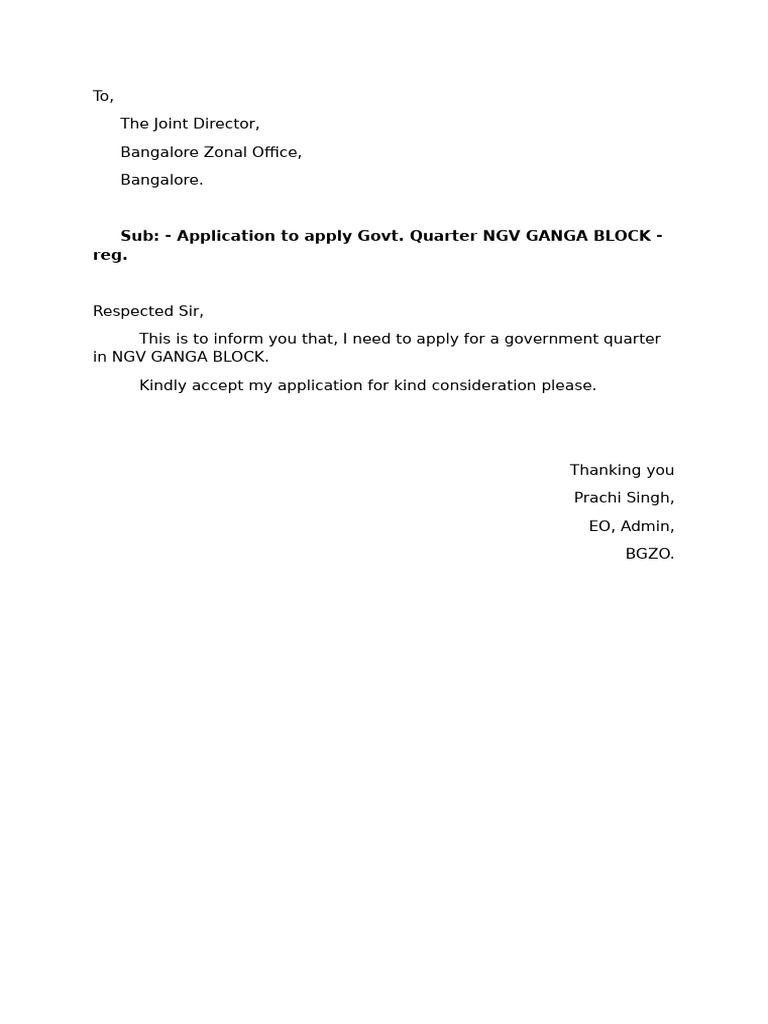 Application for Allotment of ED Quarters in NGV GANGA BLOCK | PDF