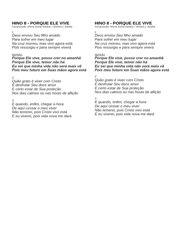 Hino 8: Porque Ele Vive - Letra | PDF