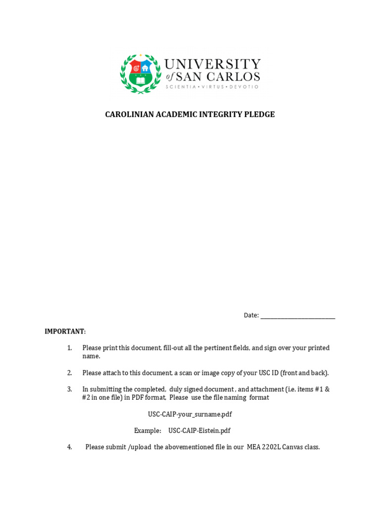 MEA 2202L CAROLINIAN ACADEMIC INTEGRITY PLEDGE January 2023 | PDF