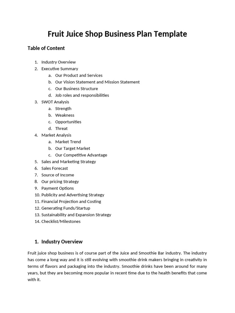 Writing A Fruit Juice Shop Business Plan | PDF | Smoothie | Drink