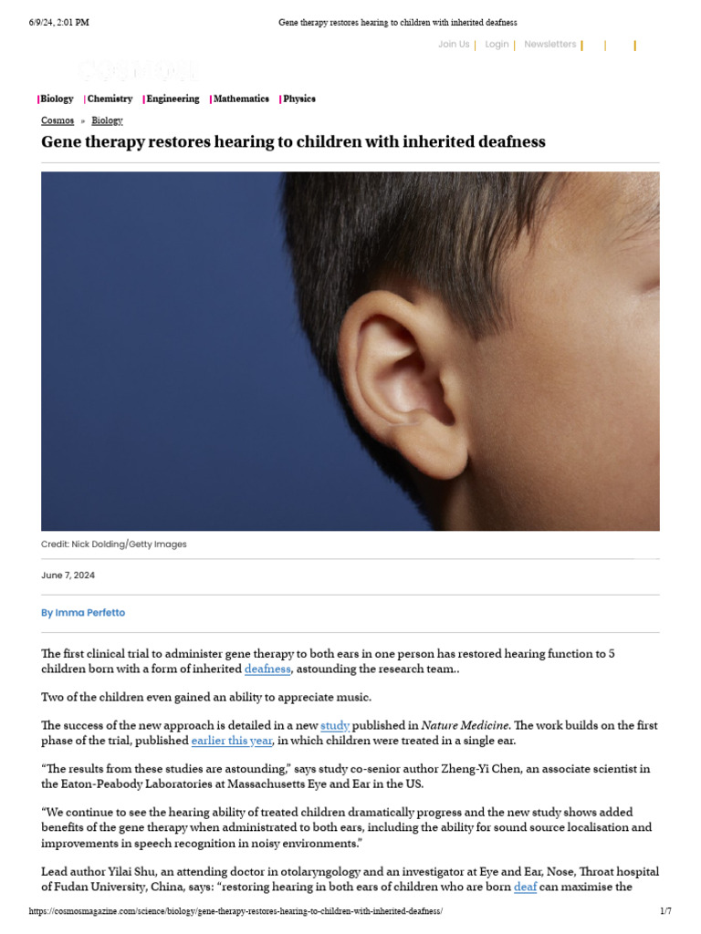 Gene therapy for deafness | PDF | Gene Therapy | Hearing Loss