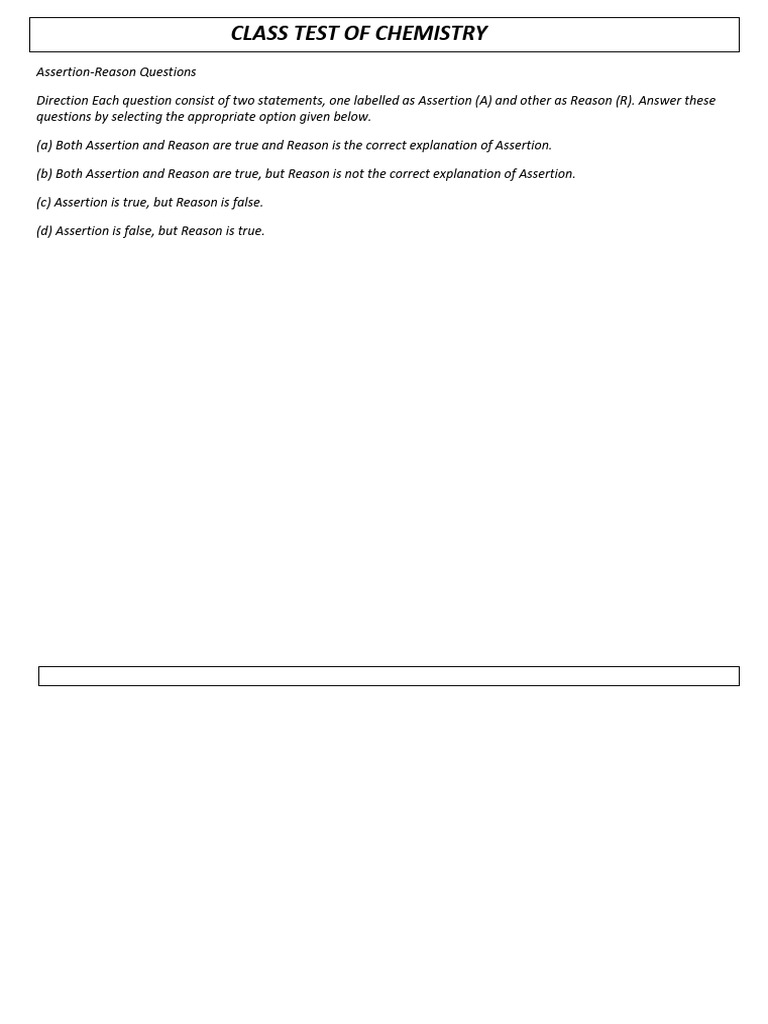Class Test of Chemistry | PDF | Chemical Reactions | Chlorine
