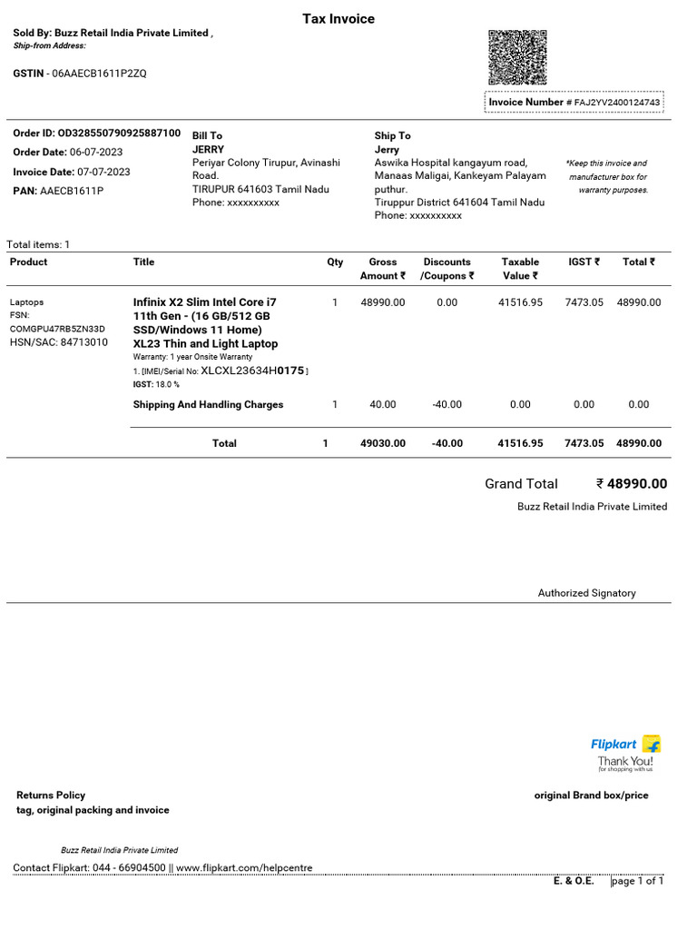 TAX INVOICE | PDF | Computer Hardware | Personal Computers