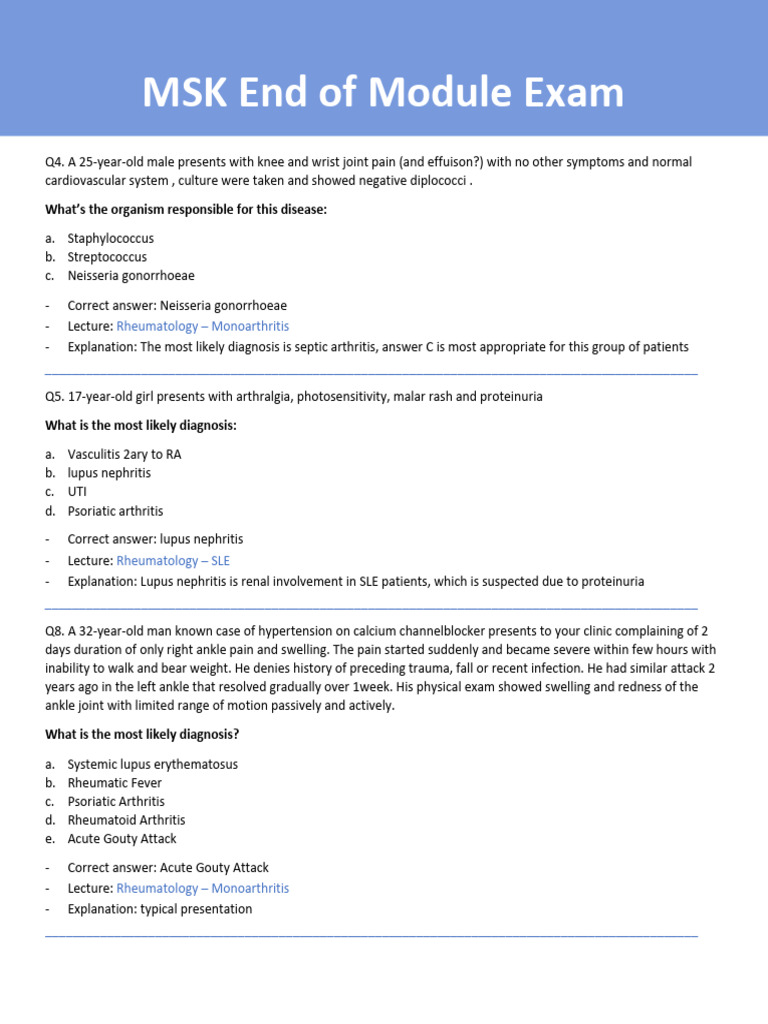 MSK MCQ | PDF | Arthritis | Gout
