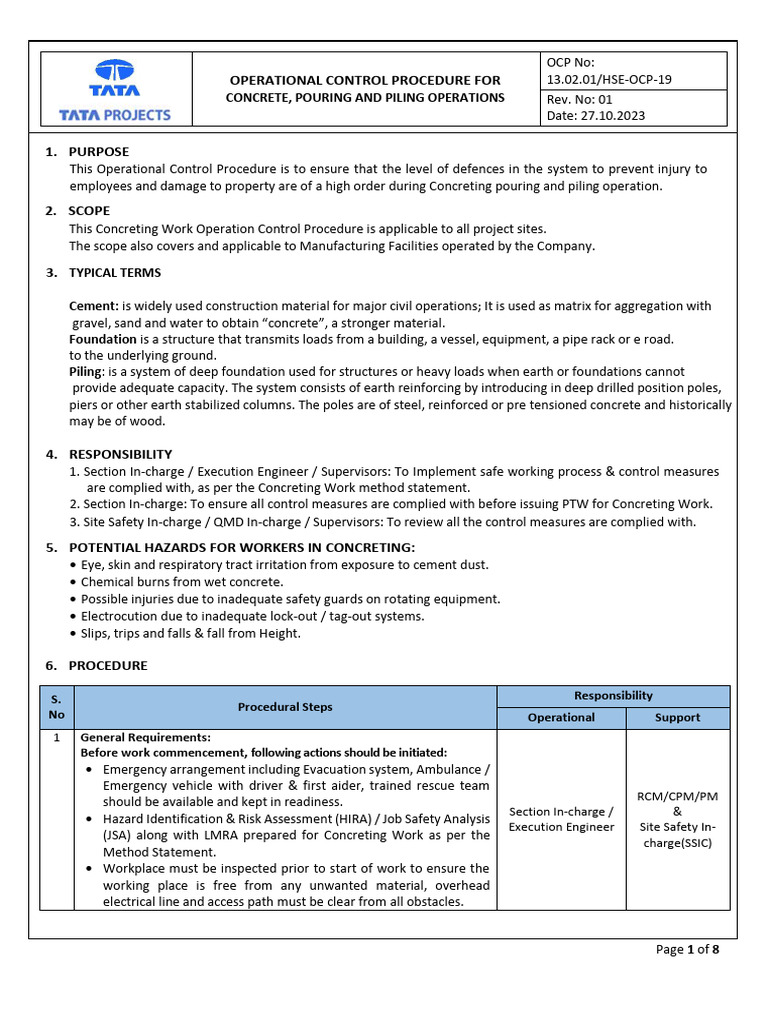 19. Concreting Work OCP HSE-OCP-19 R1 | PDF | Deep Foundation | Concrete