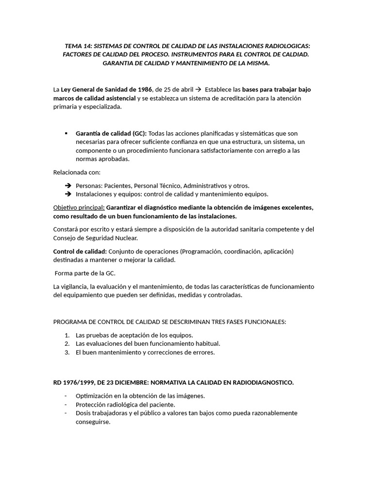 TEMA 14 Sistemas de Control de Calidad | PDF | Radiología