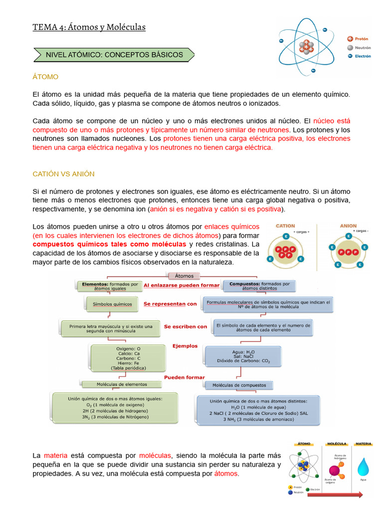 TEMA 4 BIO - Átomos y moléculas | PDF | Moléculas | Átomos