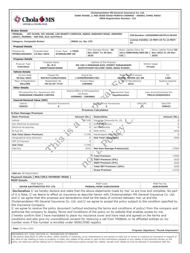 CHOLA-1 | PDF | Insurance | Business Law