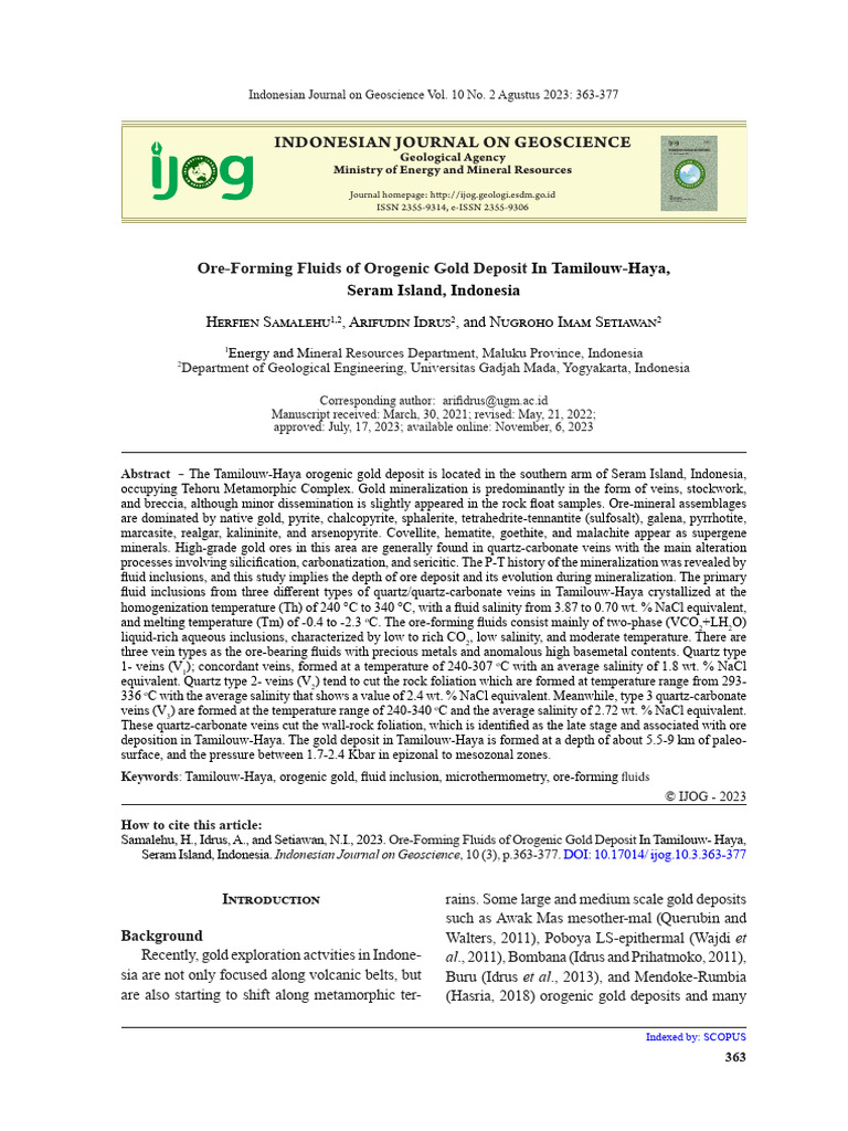 2023-Ore-Forming IJOG Herfien+Samalehu | PDF | Rock (Geology) | Geology