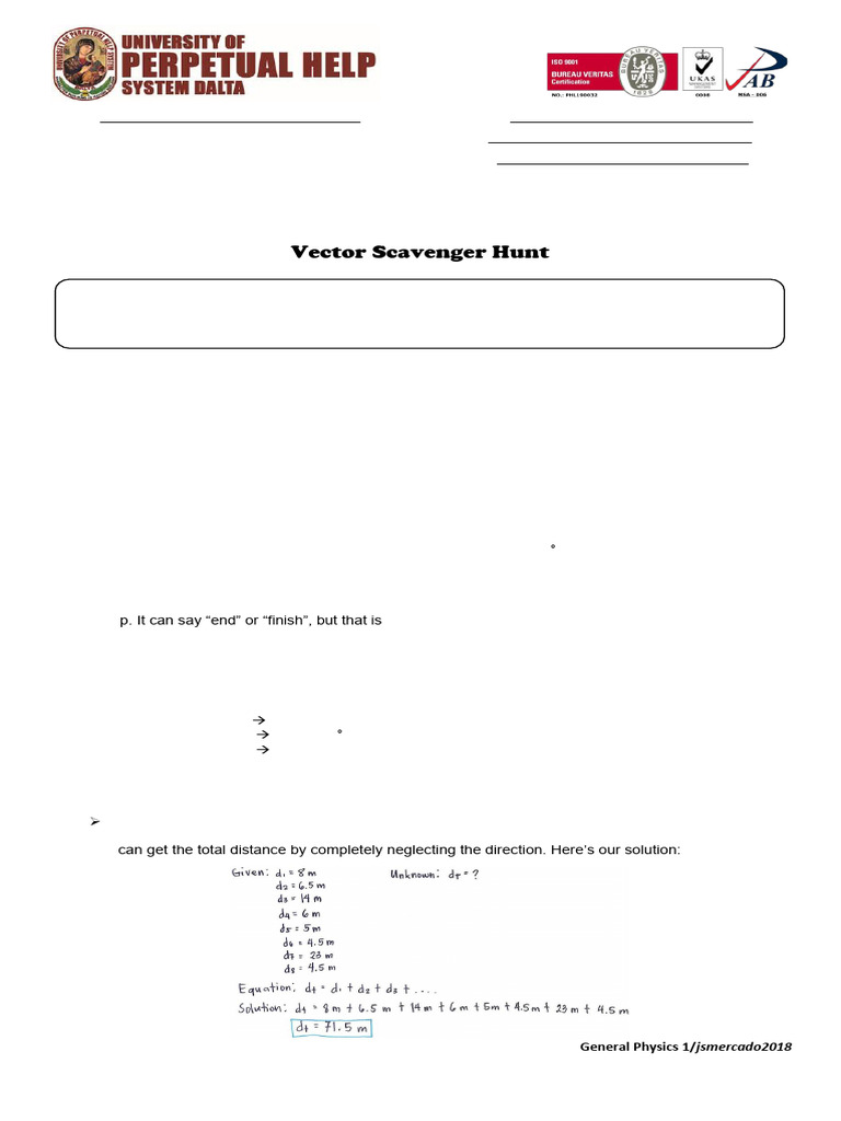 PT in PS Vector Scavenger Hunt 1 | PDF | Distance | Euclidean Vector