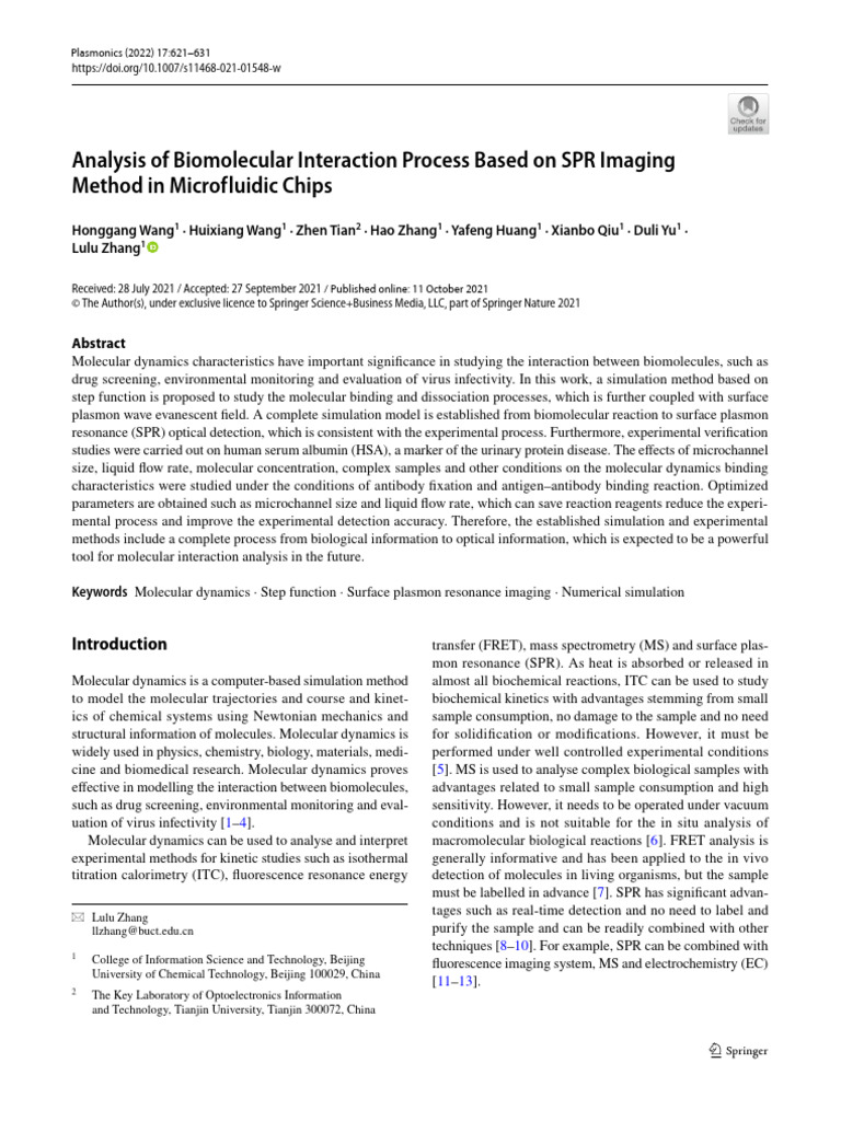 Analysis of Biomolecular Interaction Process Based on SPR Imaging | PDF ...