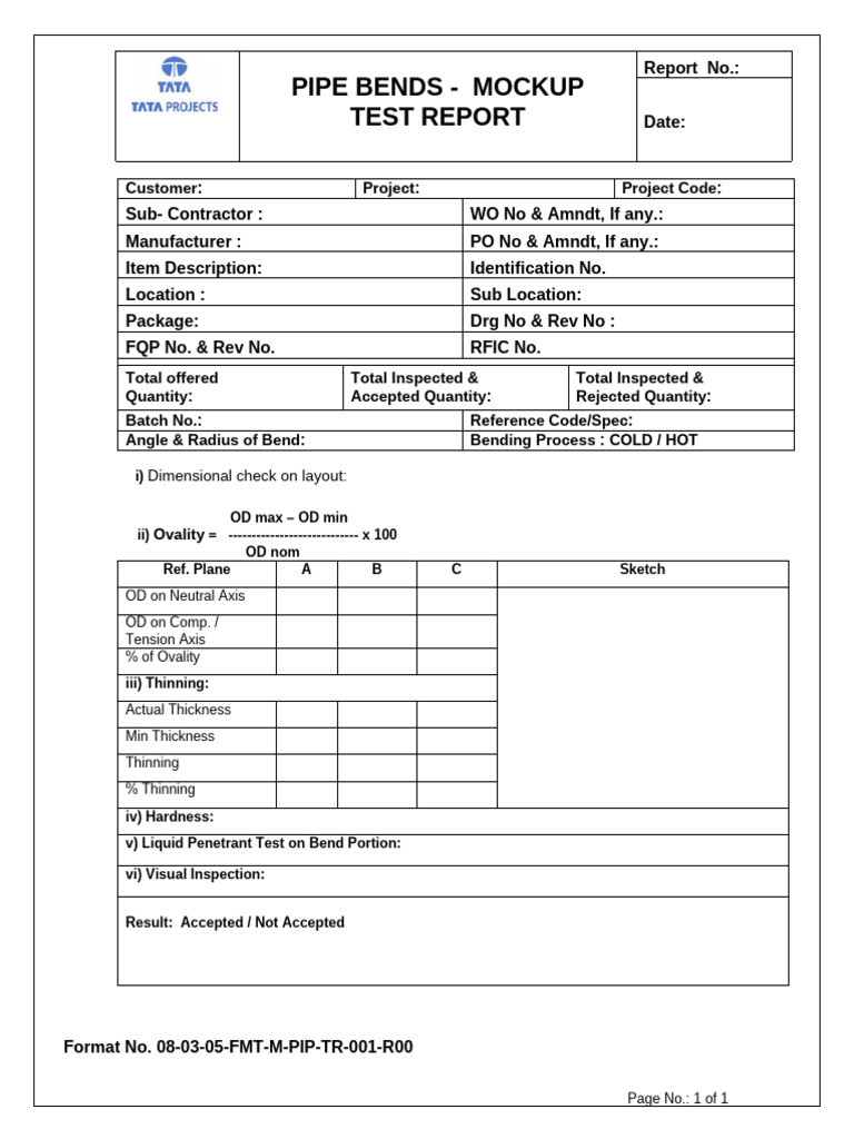 Pipe Bends - Mockup Test Report | PDF