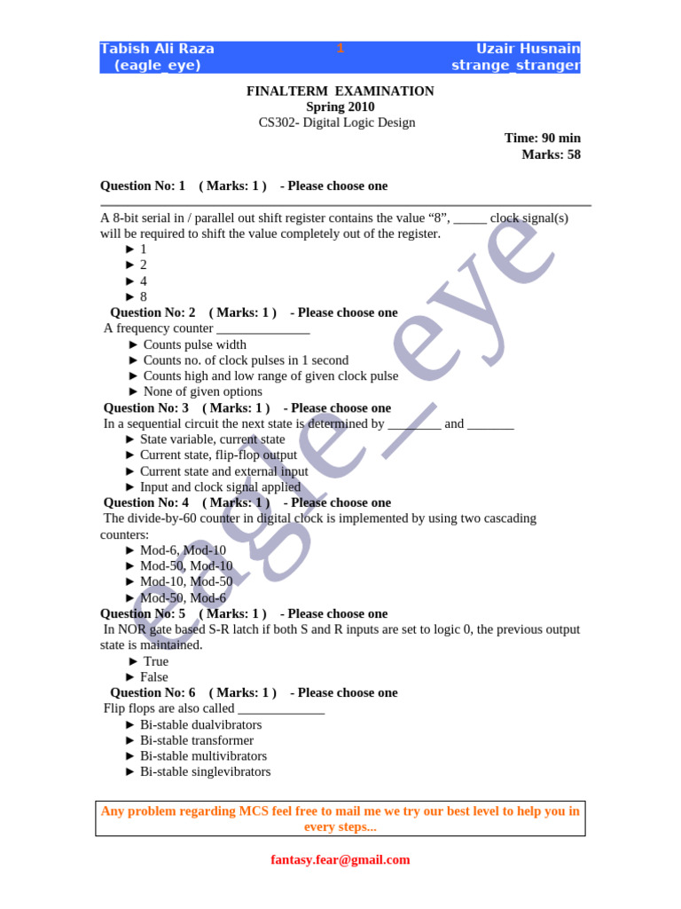 CS302 Final Term MAGA File (Eagle_eye) | PDF | Computer Data | Electrical Circuits