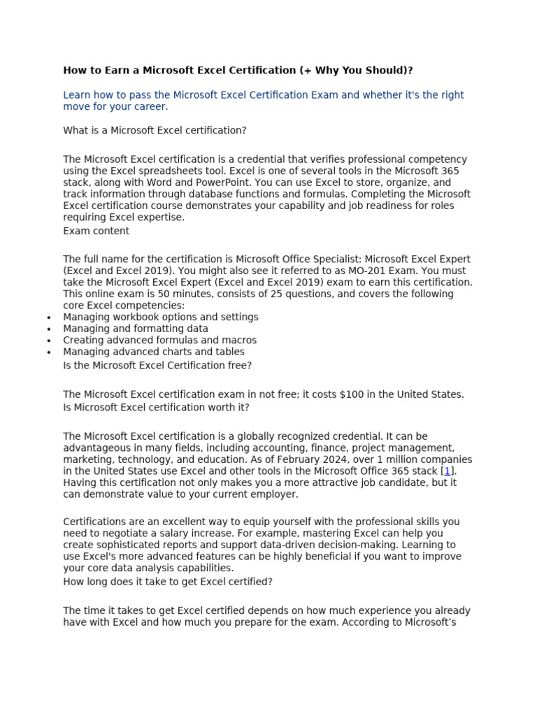 Microsoft Excel Certification Guide | PDF | Microsoft Excel | Computing