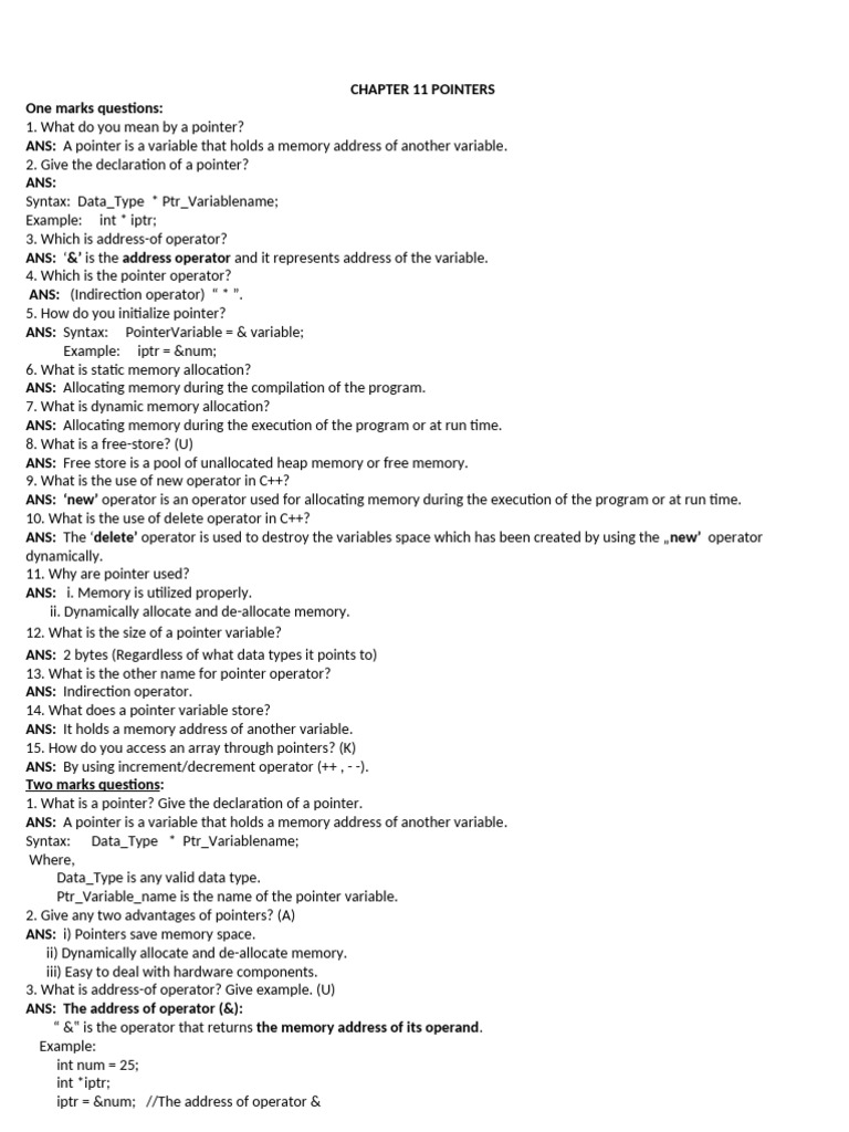 Chapter 11 Pointers Pdf Pointer Computer Programming Integer Computer Science