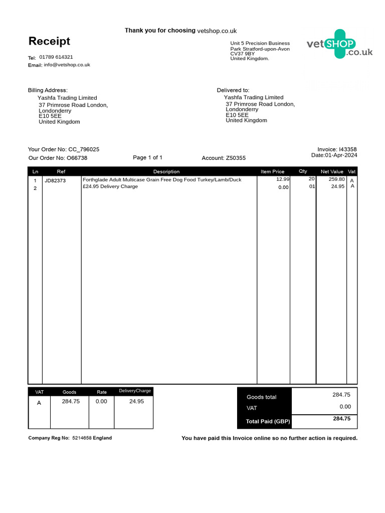 Vet Shop. Invoice | PDF