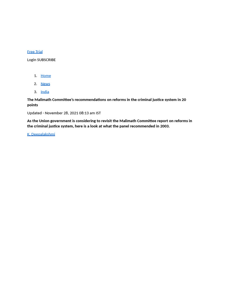 malimath | PDF | Burden Of Proof (Law) | Presumption Of Innocence
