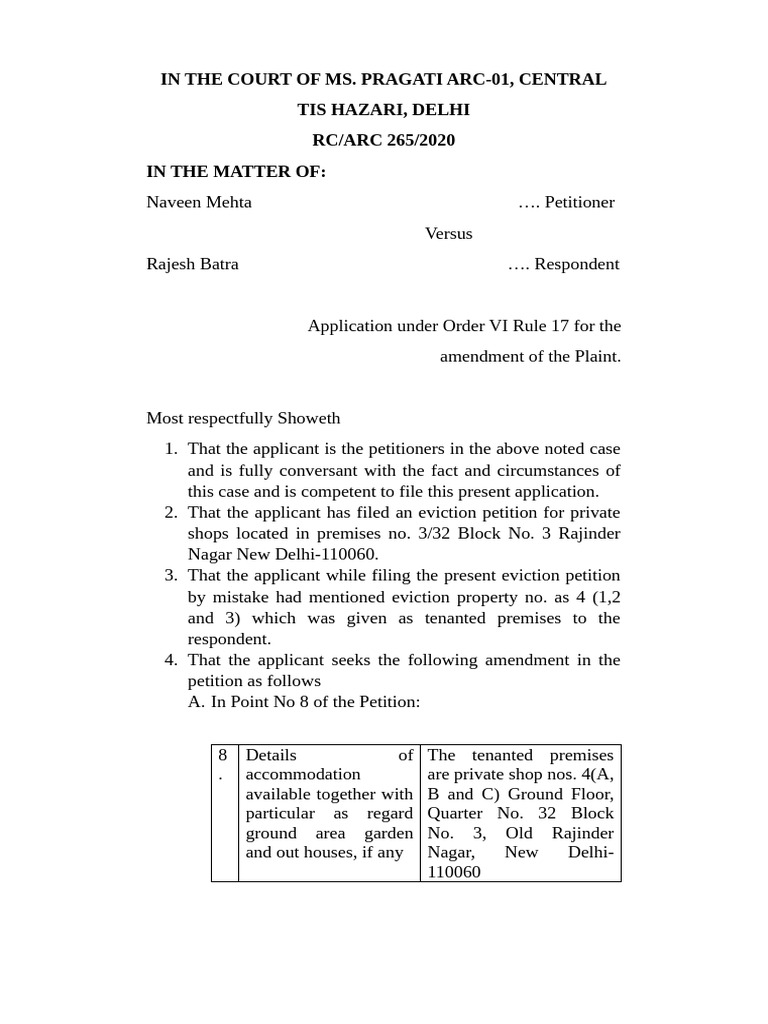 Amendment Application in Eviction Case | PDF | Common Law | Justice