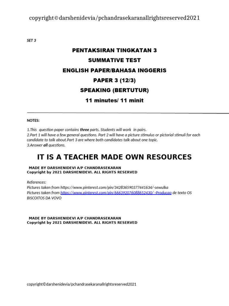 Set 3 PT3 Speaking Paper | PDF
