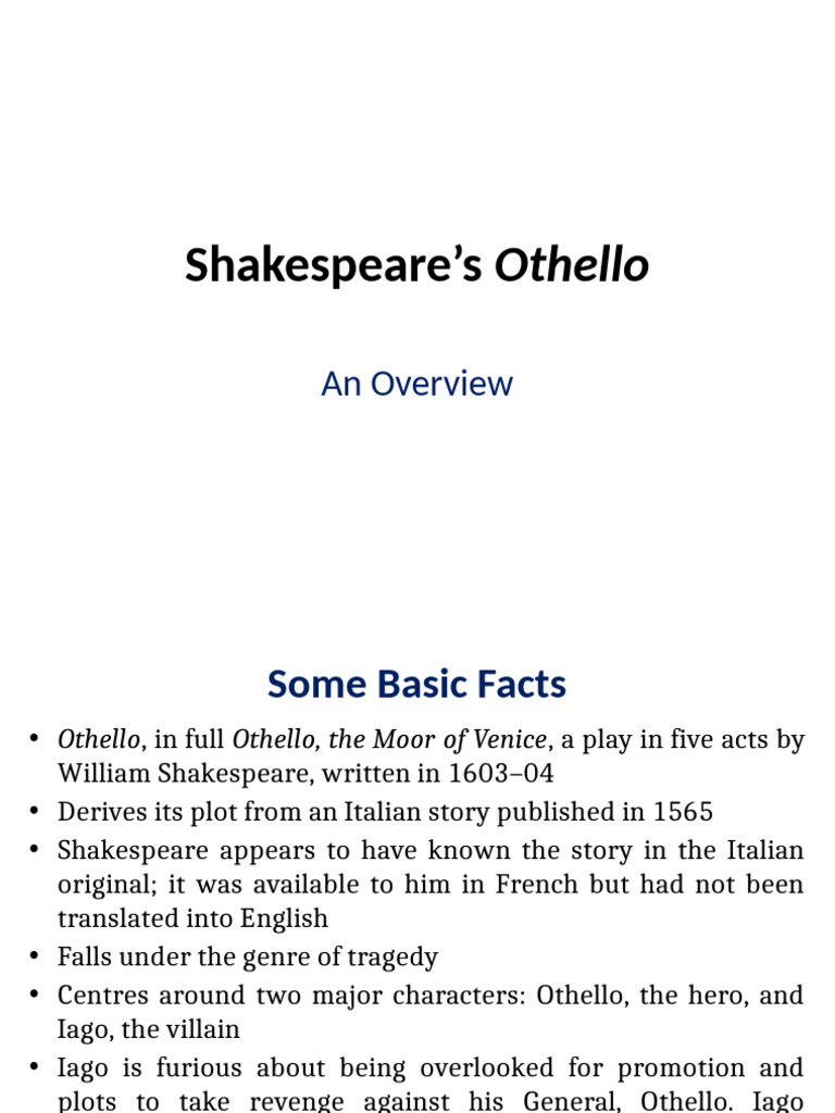 Shakespeare’s Othello Overview | PDF | Othello | Iago