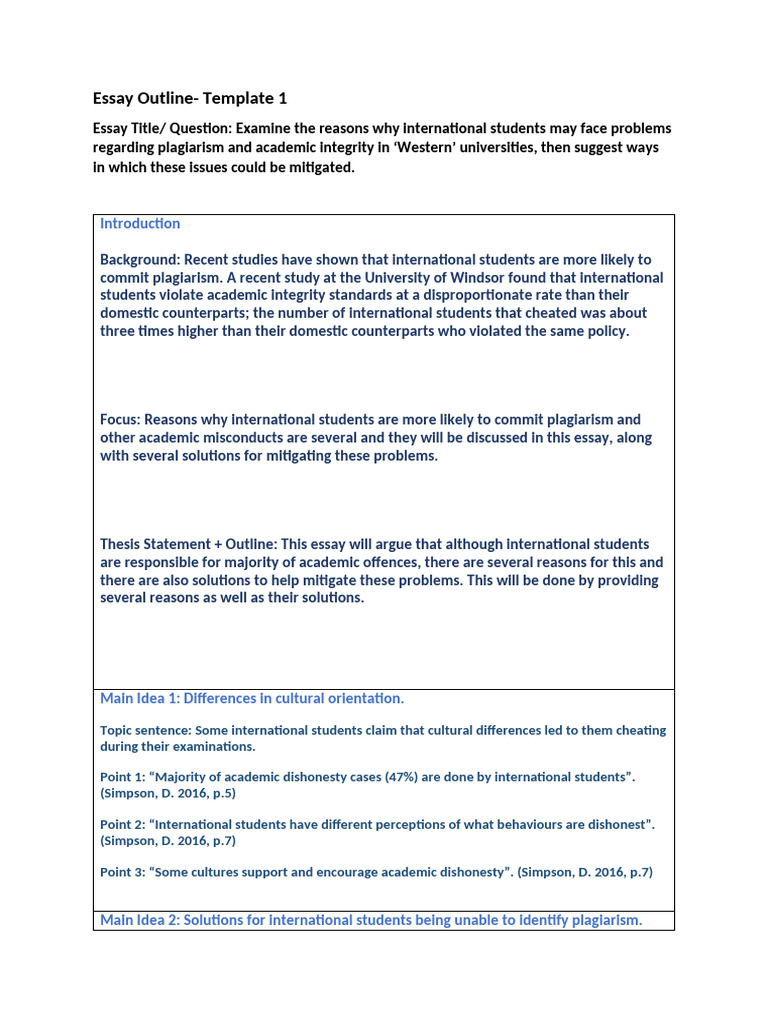 AES TERM 2 FORMATIVE ESSAY PLAN TEMPLATE | PDF | Academic Dishonesty ...
