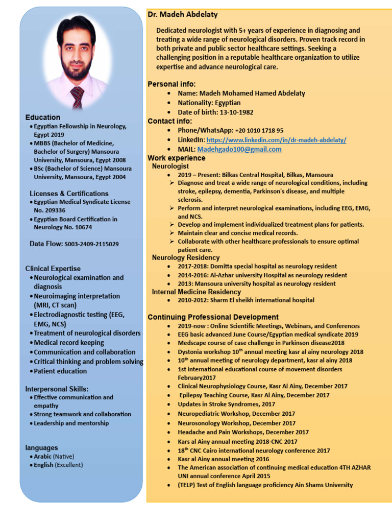 DR Madeh Abdelaty CV 2024 E | PDF | Neurology | Neuroscience