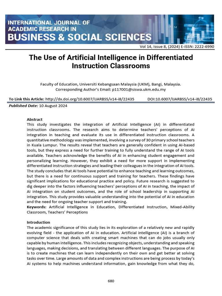 The Use of Artificial Intelligence in Differentiated Instruction ...
