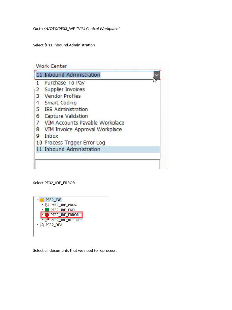 Reprocess Documents in VIM Central Workplace | PDF