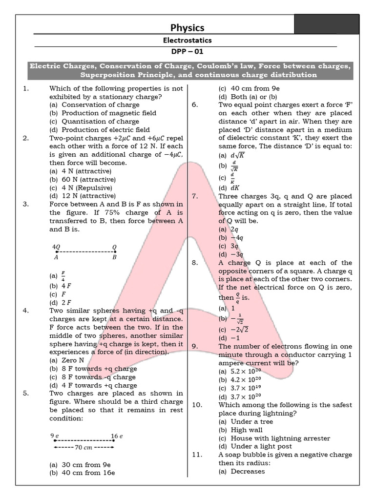 Electrostatics DPP 01 | PDF | Electric Field | Theoretical Physics