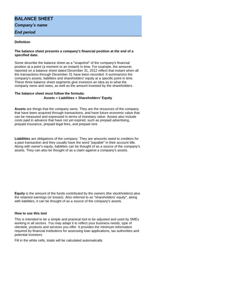 Balance Sheet Template | PDF | Balance Sheet | Equity (Finance)