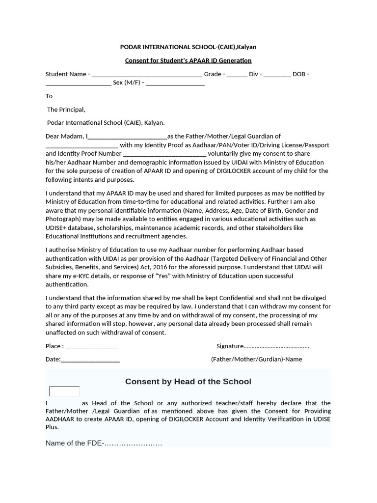 Podar International School Caiet Form | PDF | Justice | Crime & Violence