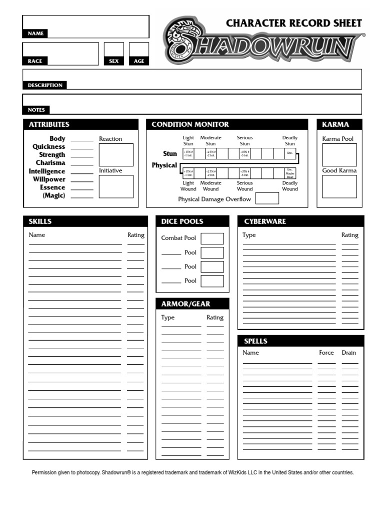 SR3 Character Sheet | PDF