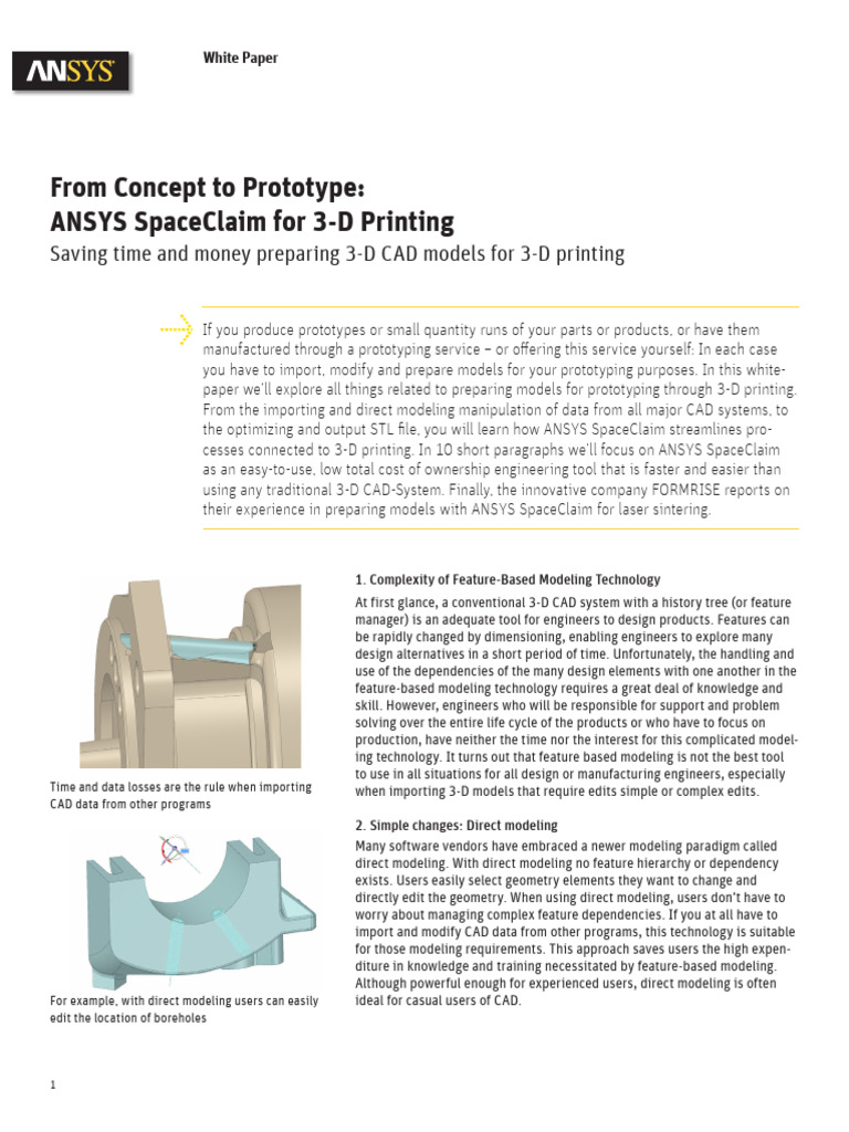 ANSYS-SpaceClaim-White-Paper-3DP-Concept-to-Prototype 3D priniting | PDF | 3 D Printing ...