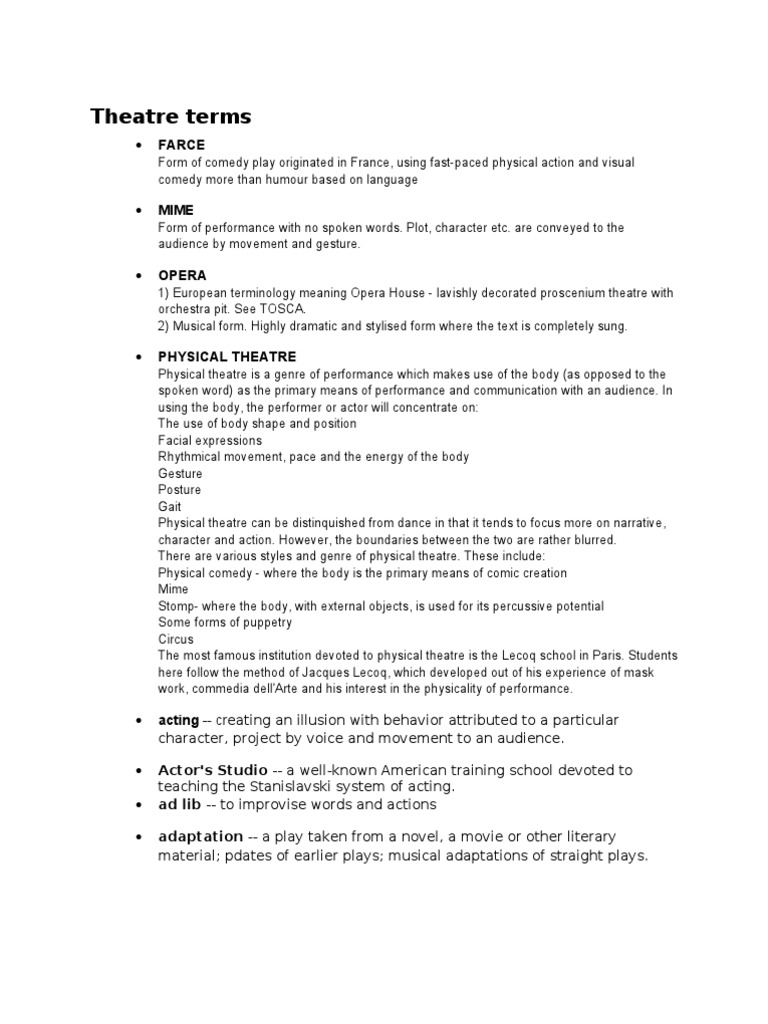 Theatre Terms | PDF | Theatre | Oral Literature
