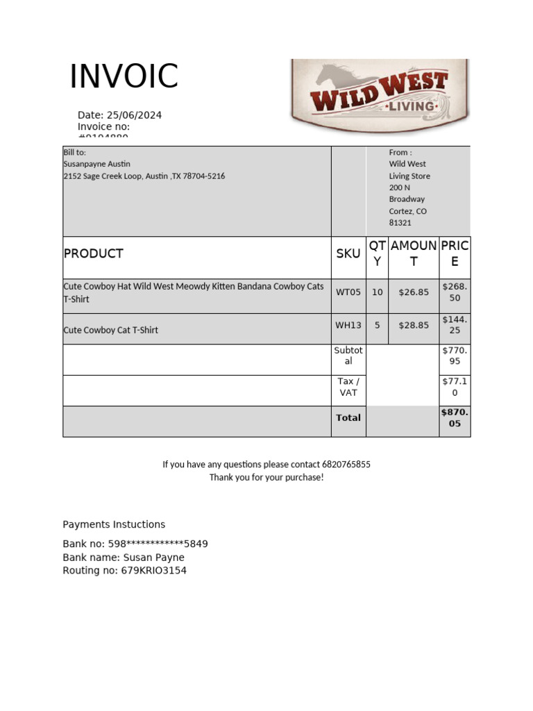 Invoic E: Product SKU QT Y Amoun T Pric E | PDF