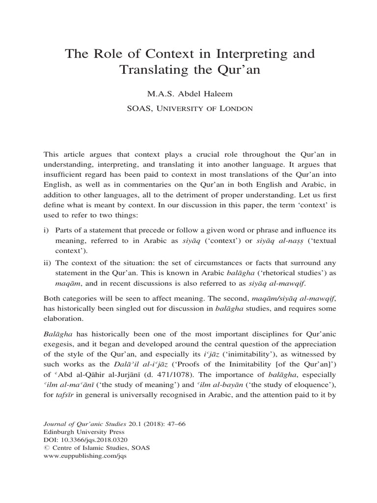 The Role of Context in The Quran | PDF | Quran | Islam