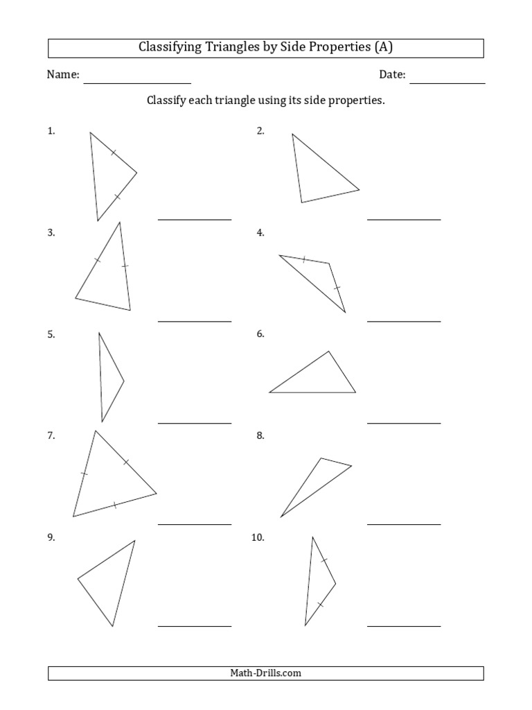 Geometry Worksheet -- Classifying Triangles by Side Properties (Marks ...