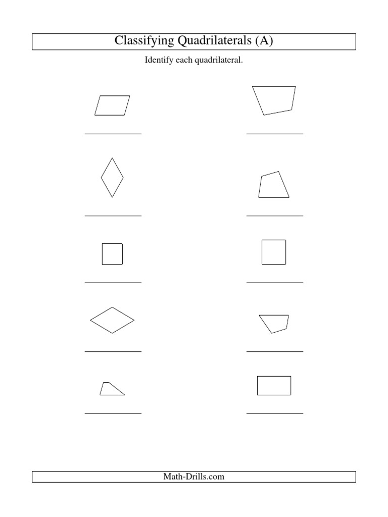 Geometry Worksheet -- Classifying Quadrilaterals (Squares, Rectangles ...