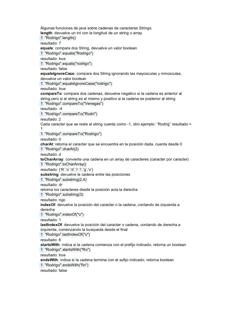 Algunas Funciones de Java Sobre Cadenas de Caracteres Strings | PDF ...